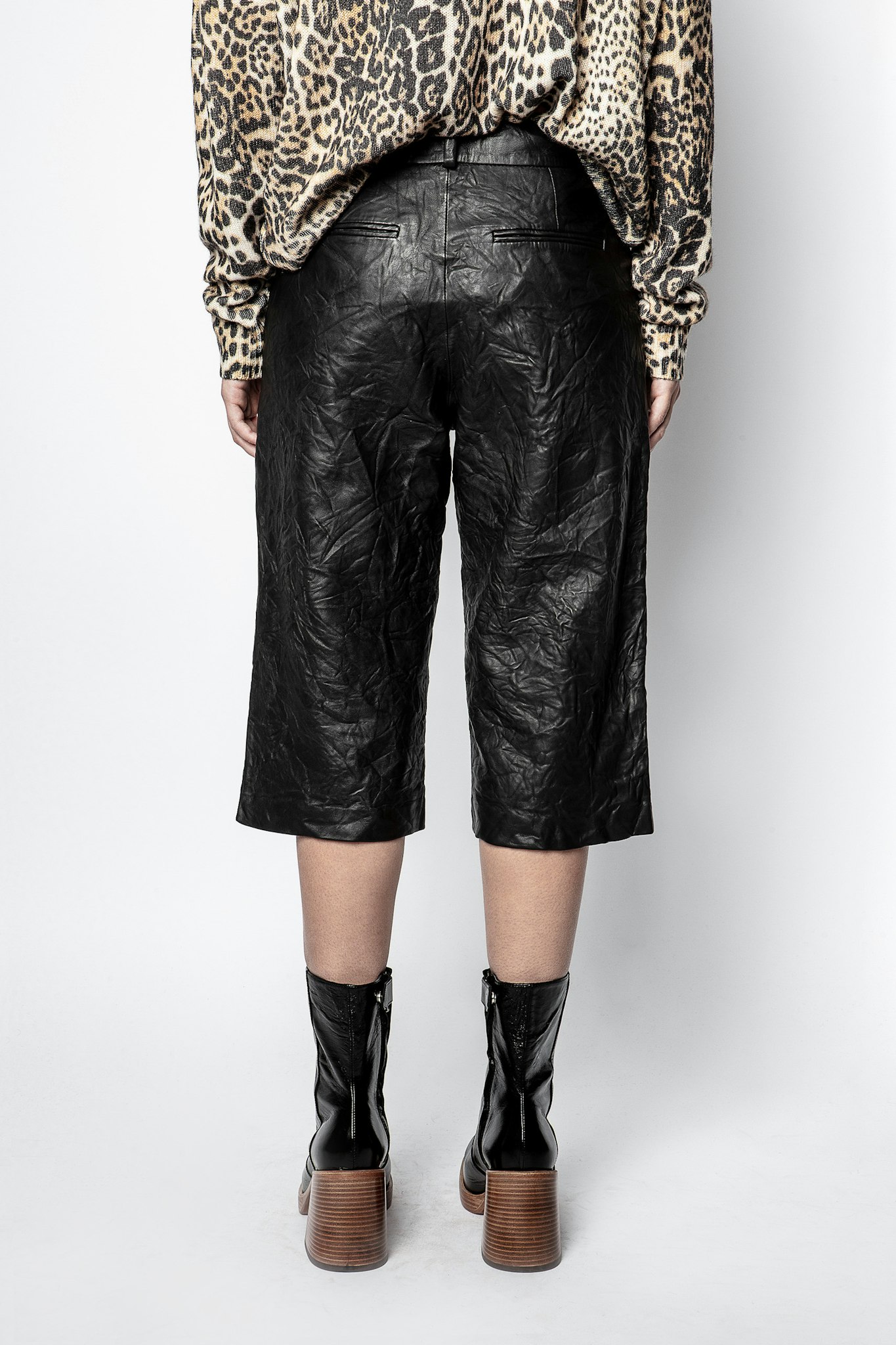 Bermuda Petrol de piel efecto arrugado - bermudas mujer | Zadig&Voltaire