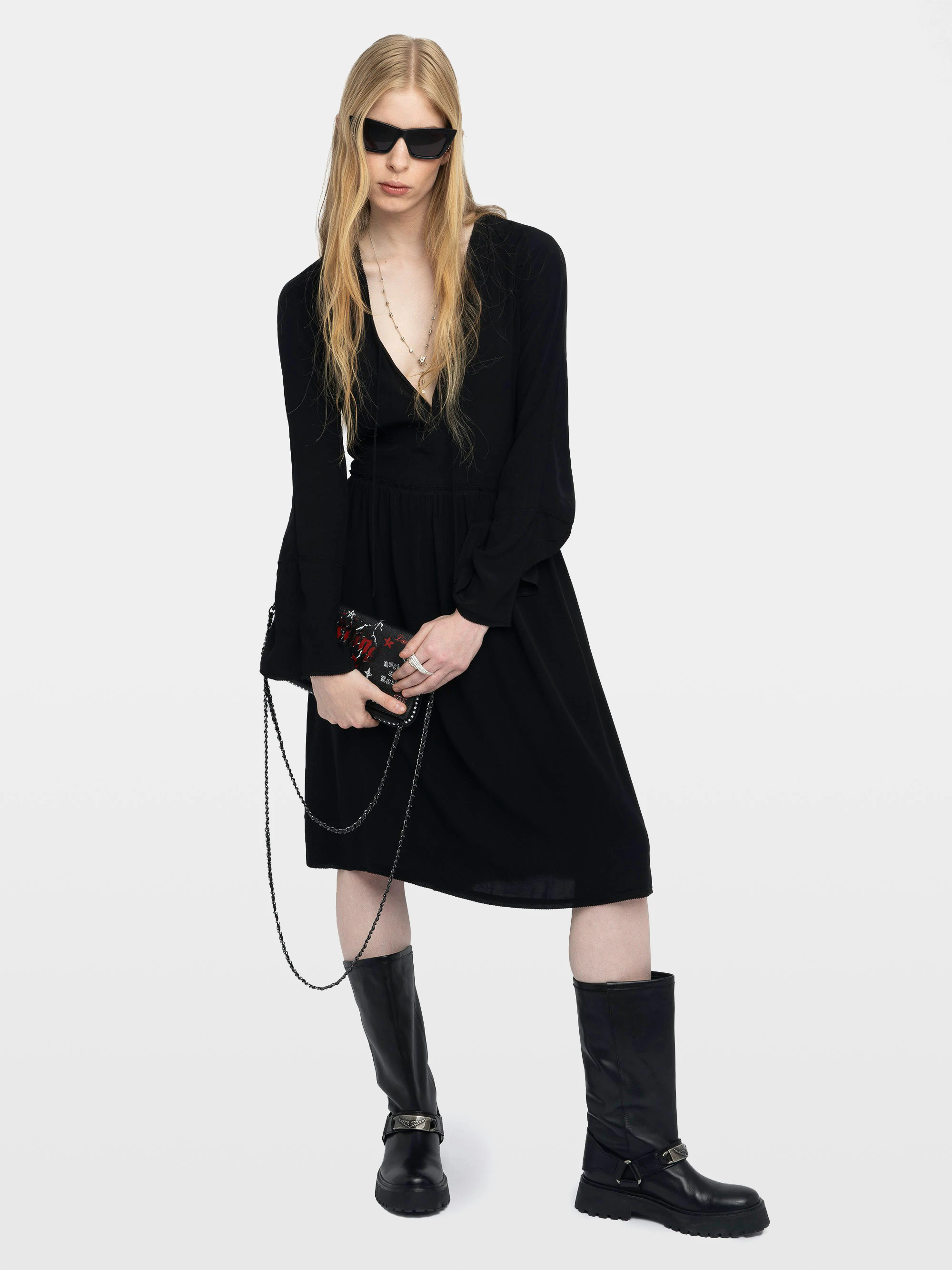 Rinas Black Midi Dress Deep Neckline | Zadig&Voltaire